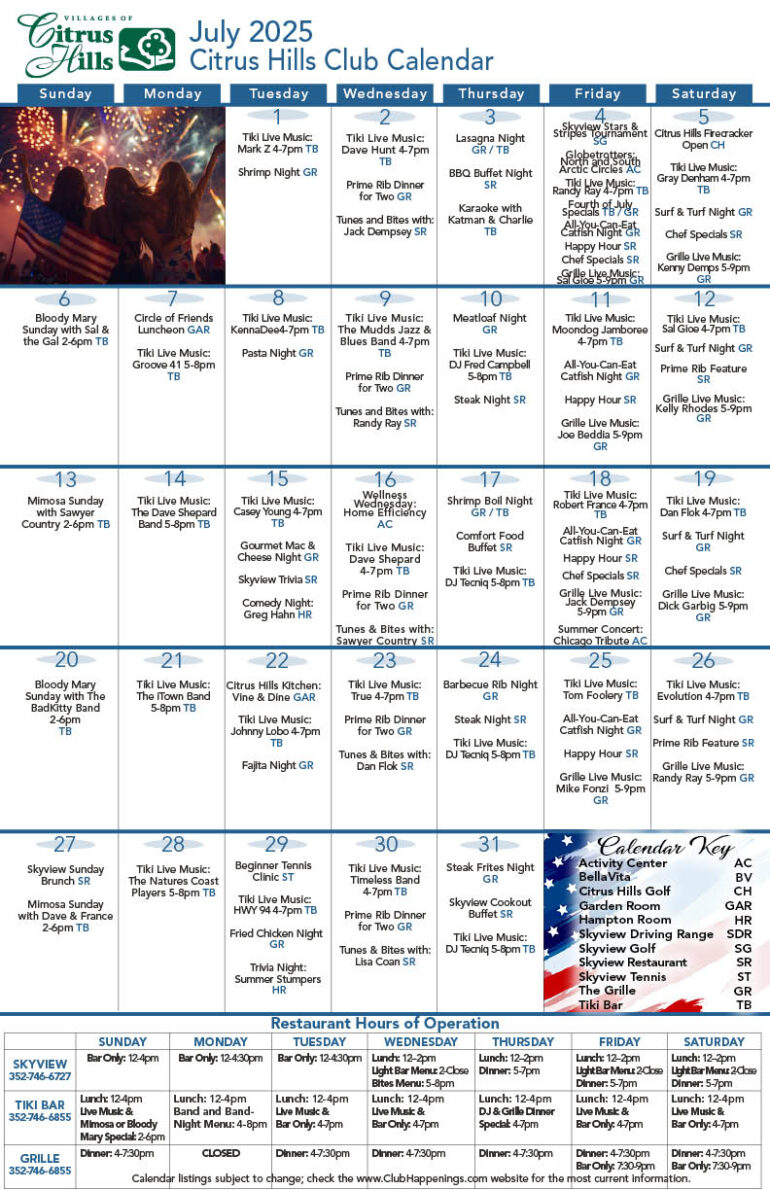 Our July Events Calendar, Save the Date and Local Events | Citrus Hills